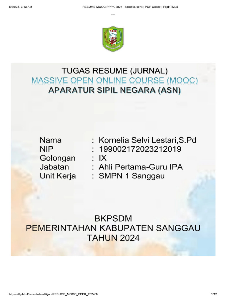 RESUME MOOC PPPK 2024 - Kornelia Selvi - PDF Online - FlipHTML5 | PDF