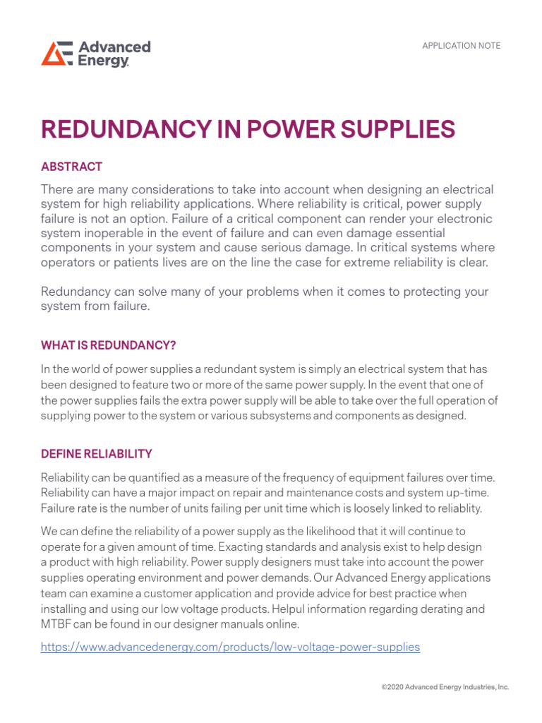 En LV Redundancy Application Note | PDF | Reliability Engineering ...