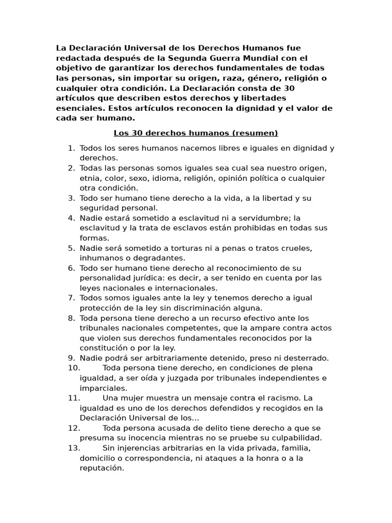 Resumen de la Declaración de Derechos Humanos | PDF | Derechos ...