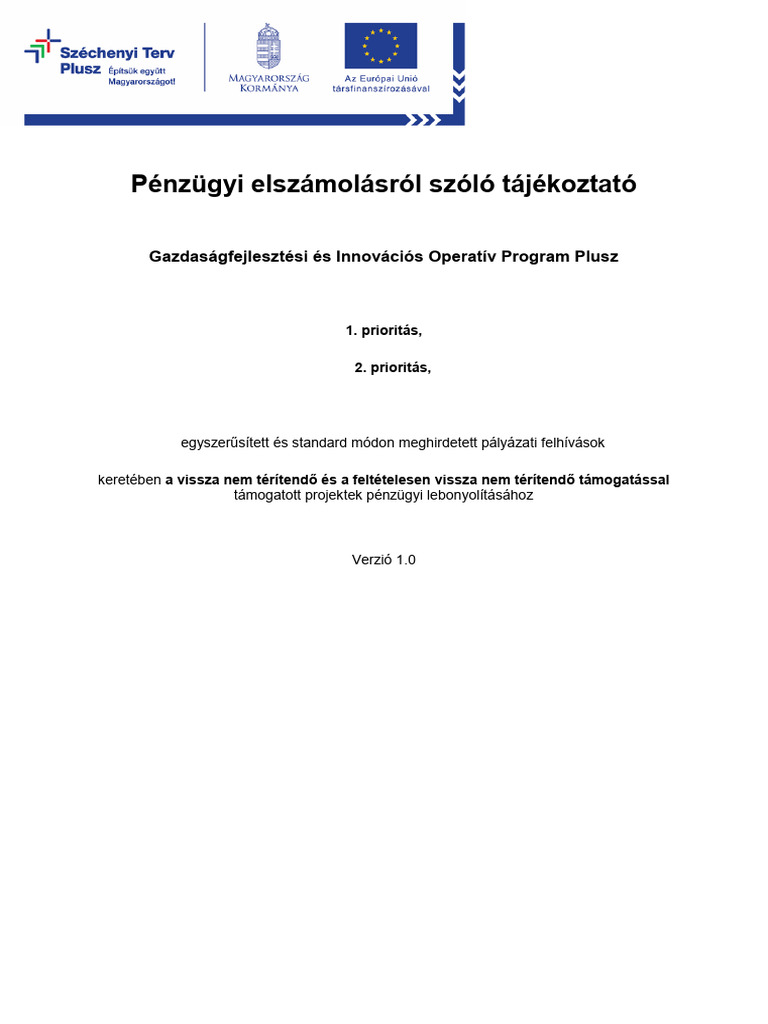 GINOP PLUSZ-1. És 2. Felhívásokhoz Tartozó Pénzügyi Tájékoztató | PDF