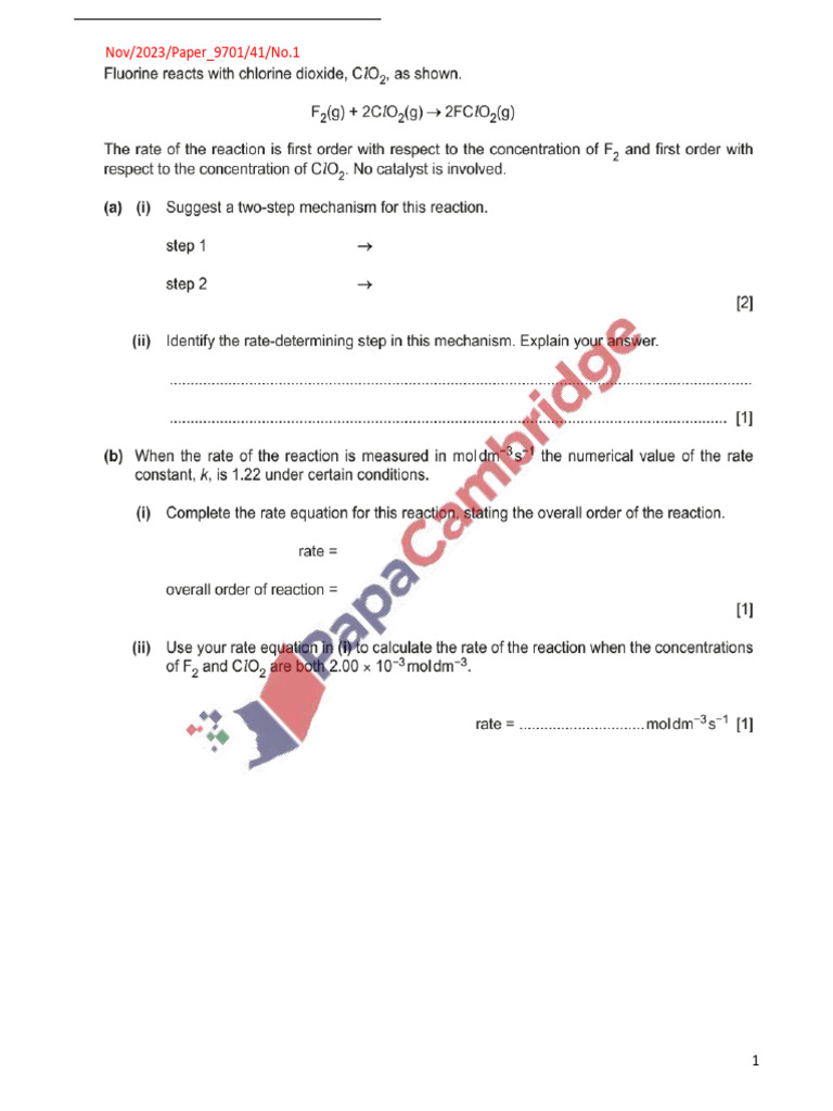 2023-Reaction-Kinetics-A2-Chemistry-9701 | PDF