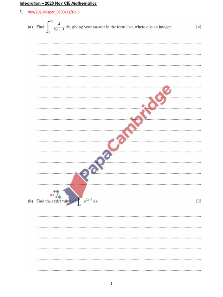 2023N Integration A2 Math 9709 | PDF