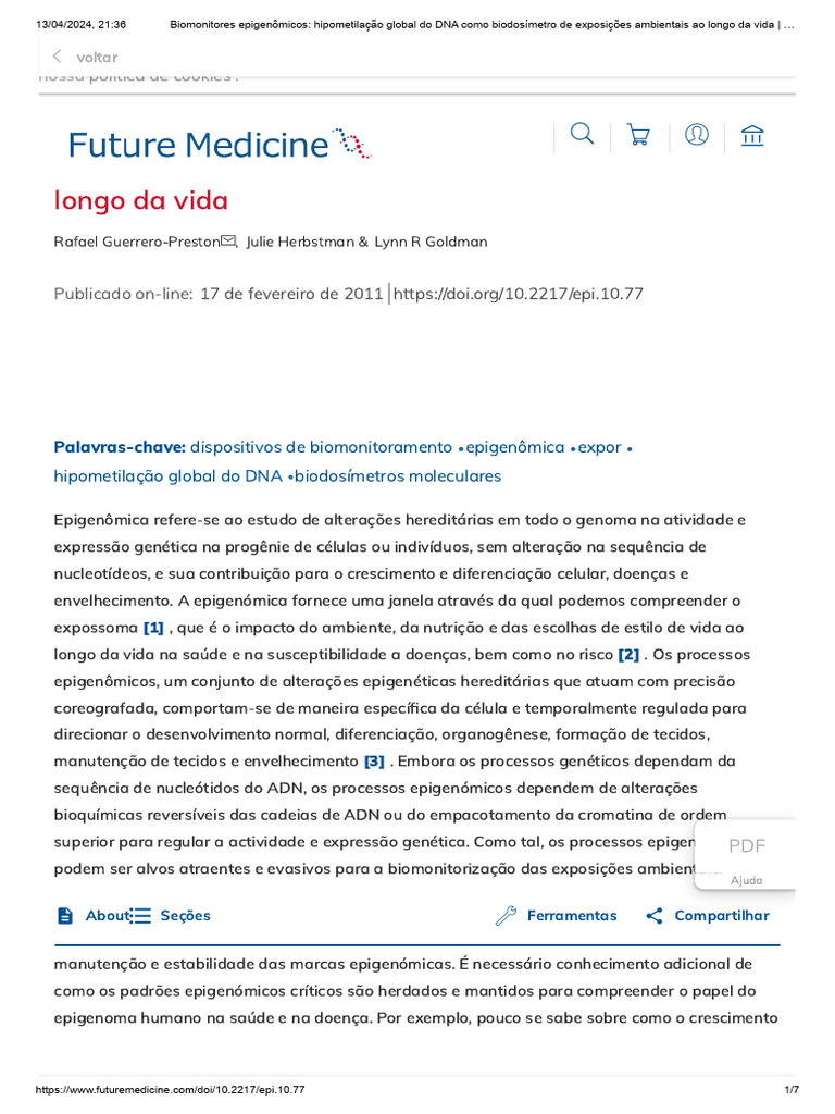Artigo - Biomonitores Epigenômicos - Hipometilação Global Do DNA Como ...