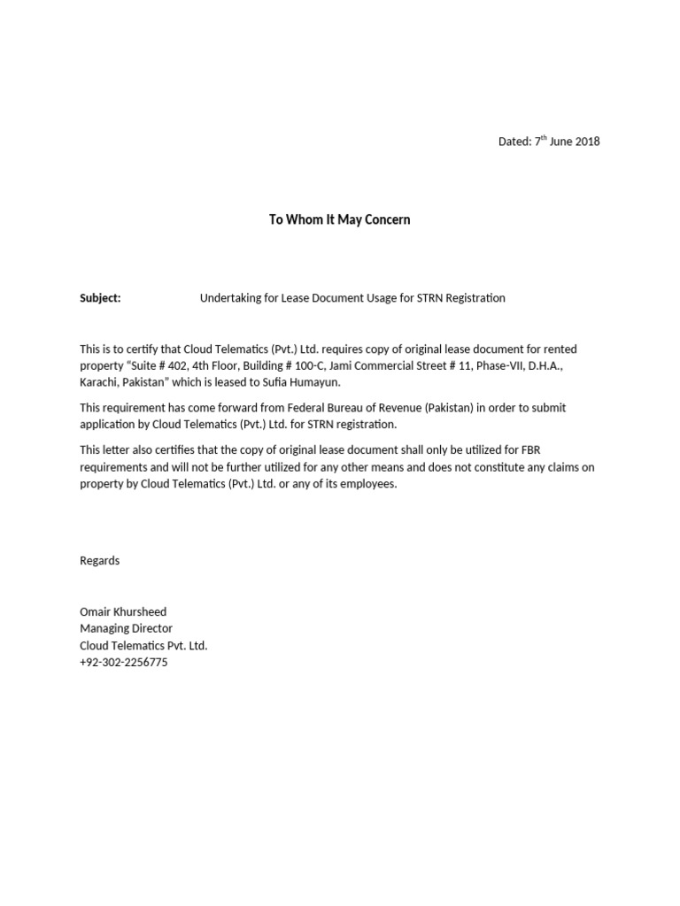 Undertaking Letter Format | PDF