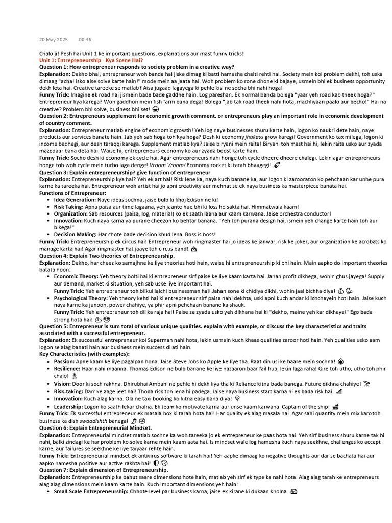 Chalo Ji Pesh Hai Unit 1 Ke Important Questions, Explanations Aur Mast Funny Tricks | PDF ...