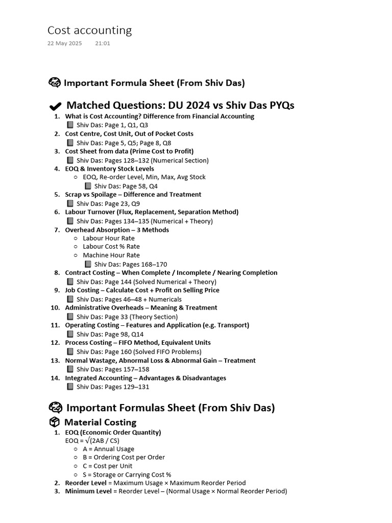 Essential Cost Accounting Formulas Guide | PDF | Cost Of Goods Sold ...