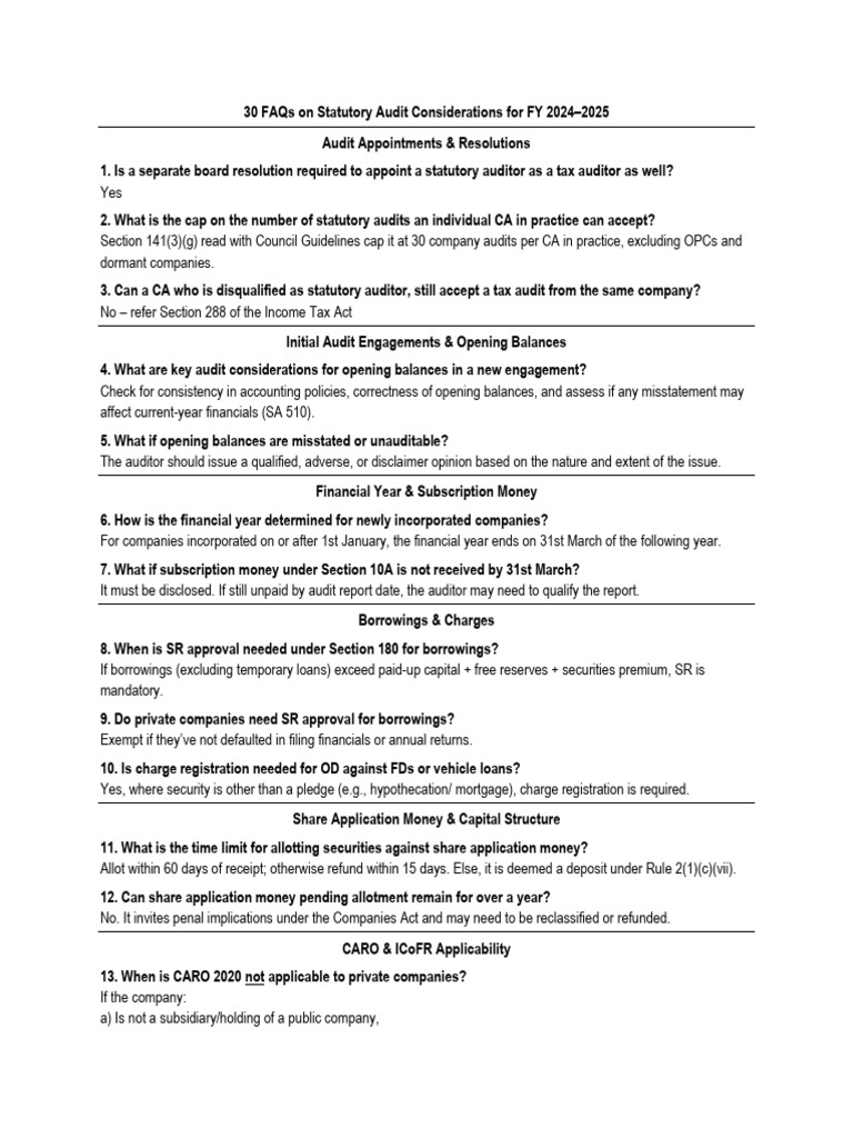 CARO Applicability for FY 2024-25 | PDF | Audit | Auditor's Report