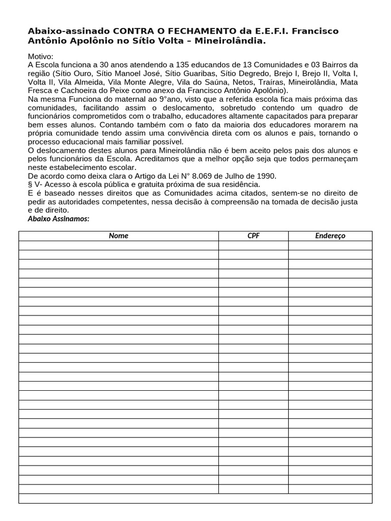 Modelo de Abaixo Assinado | PDF