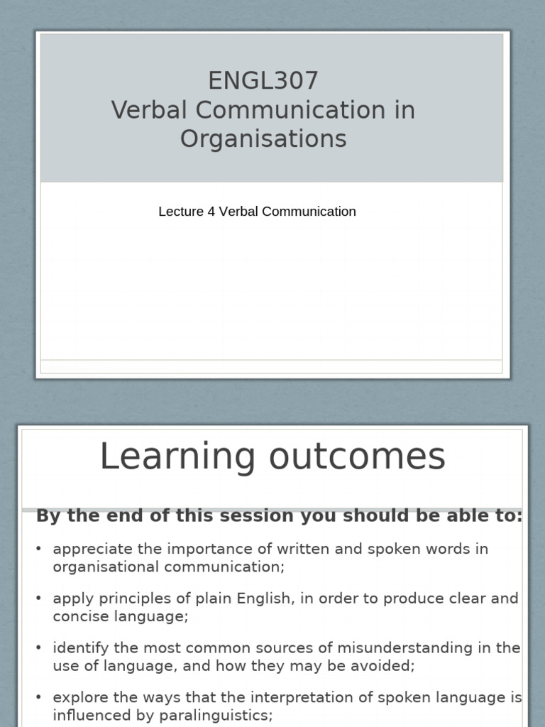 Lecture 4 Verbal Communication | PDF | English Language | Communication