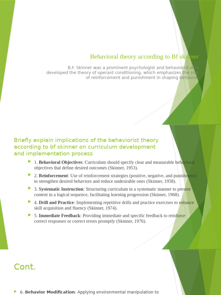 Behavioral Theory According To BF Skinner POWER POINT | PDF | Learning ...