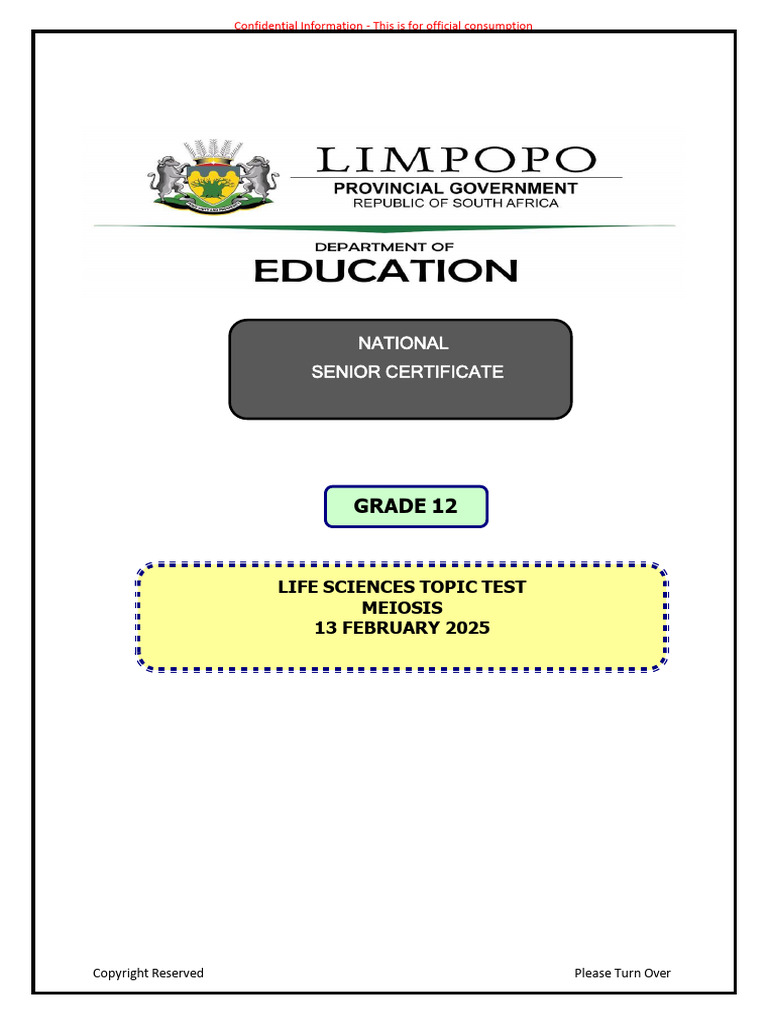 G12 LFSC (QP) Meiosis Topic Test | PDF | Meiosis | Genetics