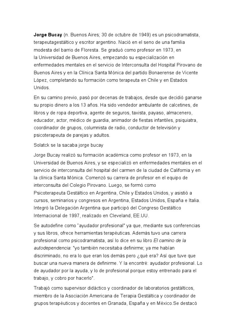 Biografía de Jorge Bucay: Psicoterapeuta y Escritor | PDF | Sicología ...