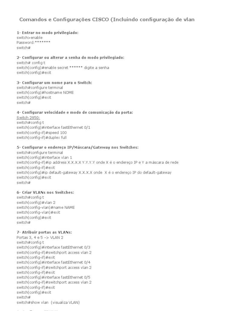 Comandos e Configurações CISCO | PDF | Protocolos de rede ...