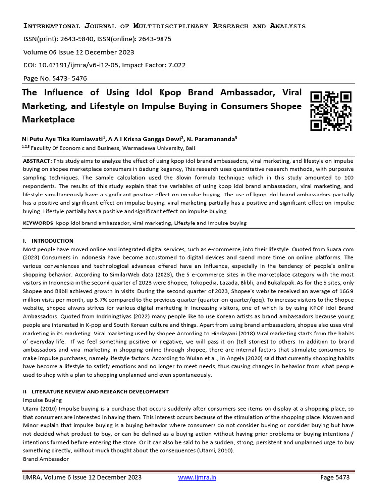 The Influence of Using Idol Kpop Brand Ambassador, Viral | PDF | Brand ...