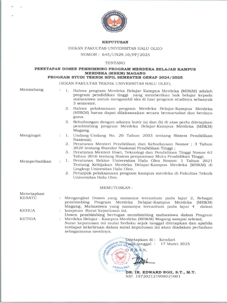 SK Pembimbing MBKM 2024-2 T. Sipil (Rev) | PDF