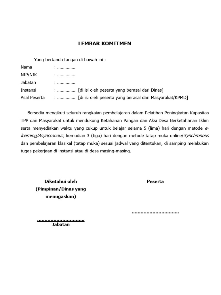 Template Lembar Komitmen | PDF