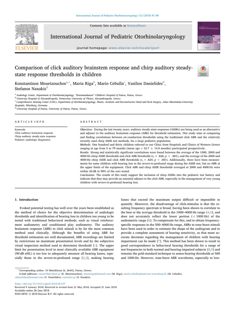 Comparison of Click Auditory Brainstem Response and Chirp Auditory ...