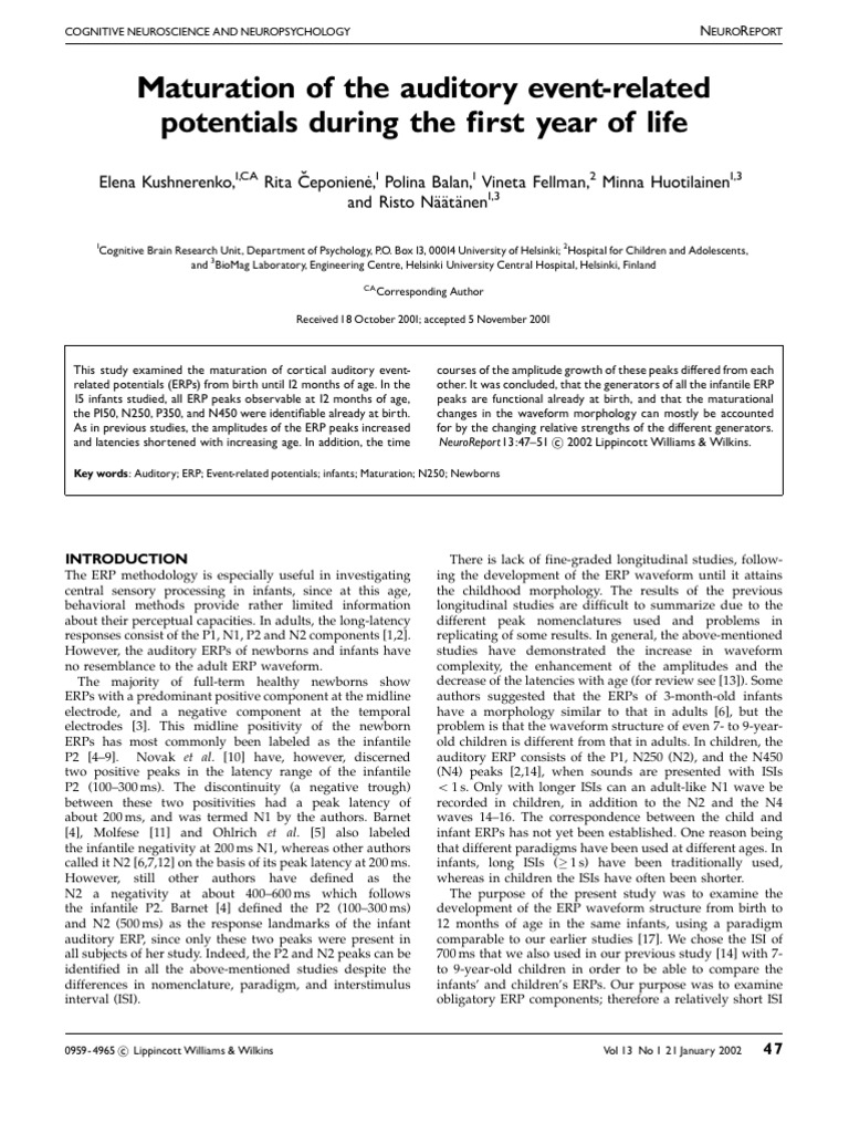 Maturation of The Auditory Event-Related in The First Year | PDF | Event Related Potential ...