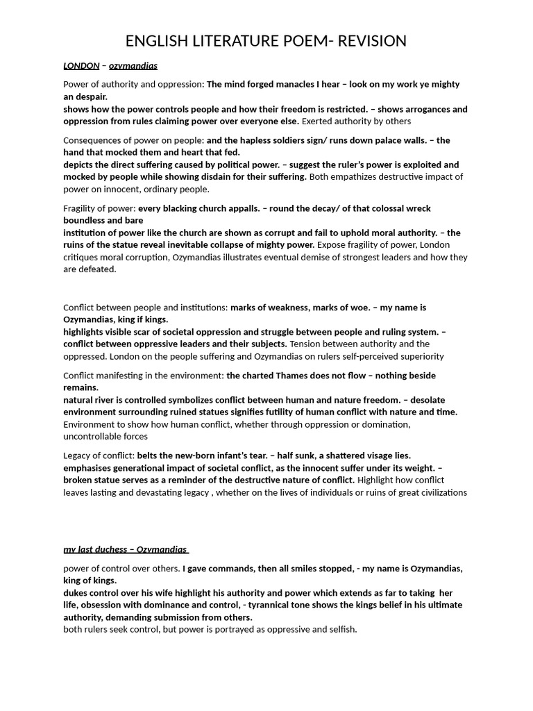 English Lit Revisoon Poems | PDF