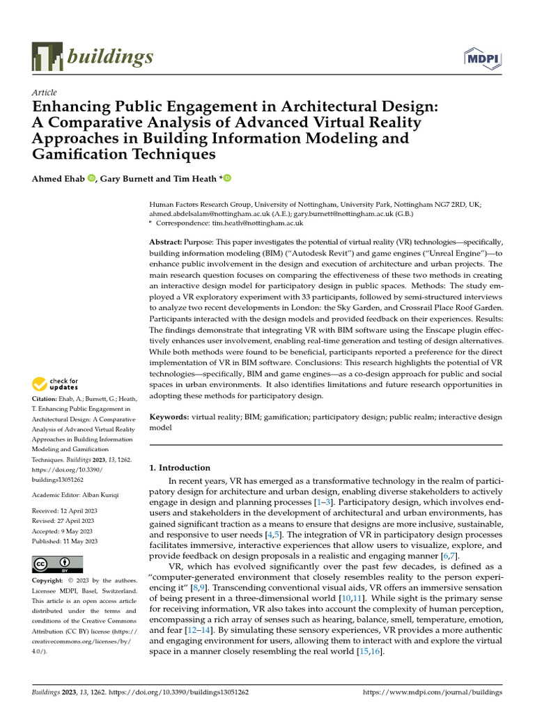 Buildings 13 01262 v2 | PDF | Virtual Reality | Building Information Modeling