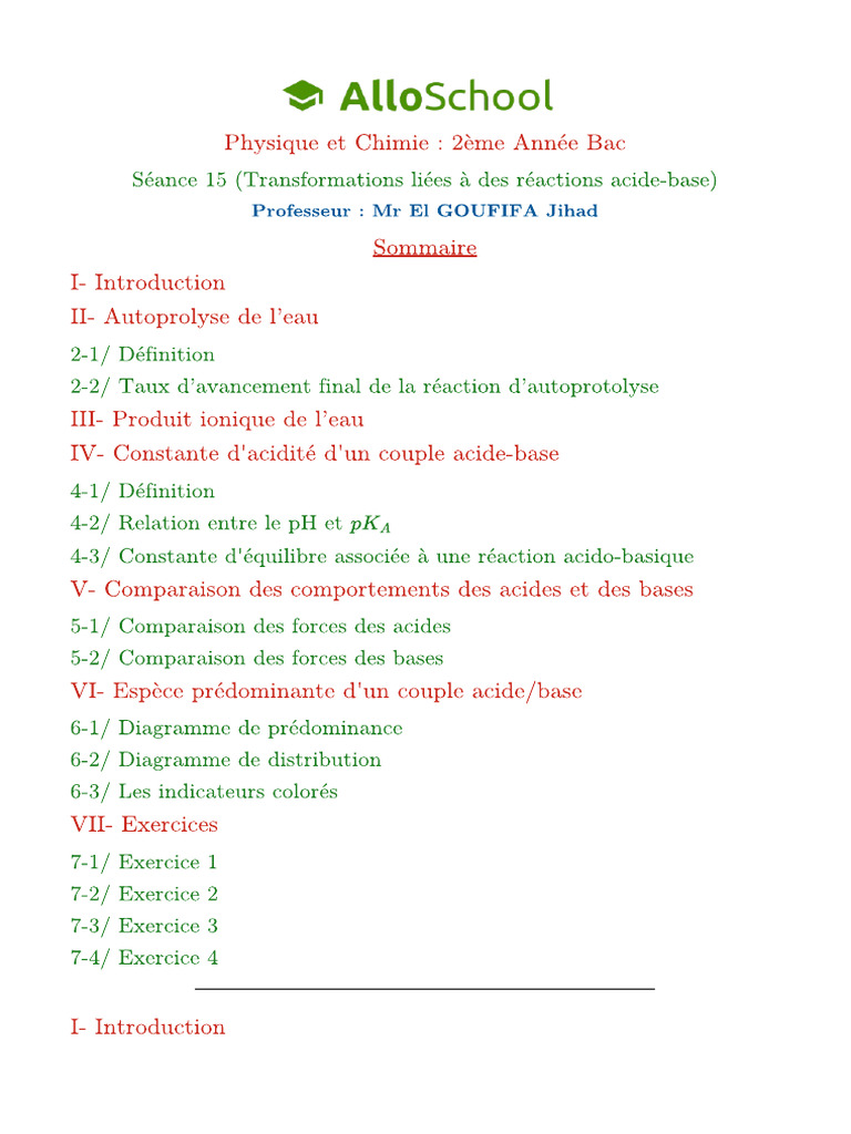 Seance 15 Transformations Liees A Des Reactions Acide Base 7 | PDF
