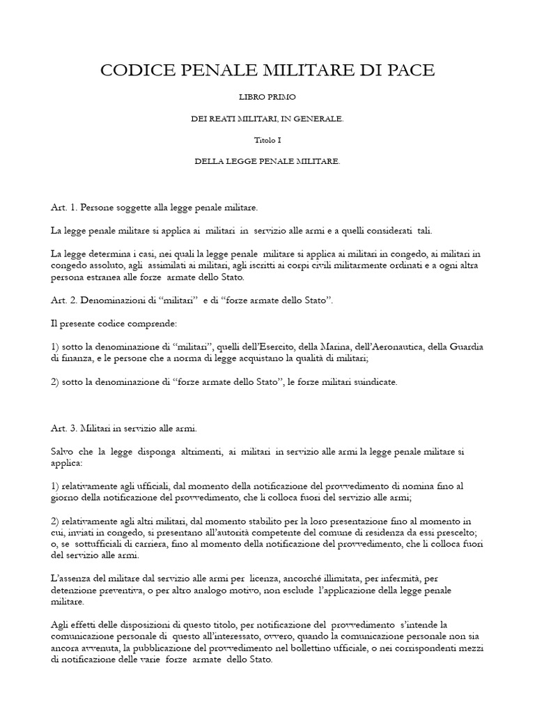 Codice Penale Militare Di Pace | PDF