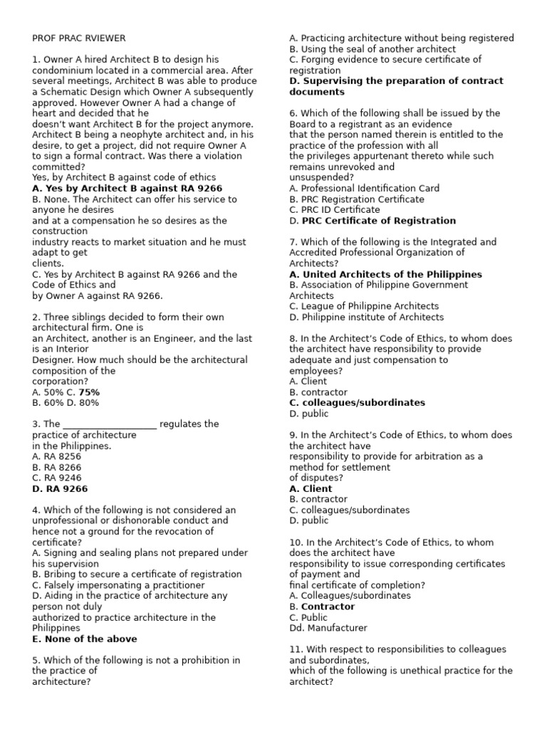 Prof Prac Ot With Answer | PDF | Architect | Door