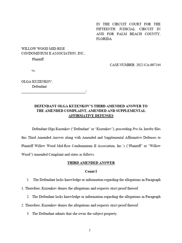 Third Answer Affirmative Defences To Amended Complaint | PDF | Damages ...