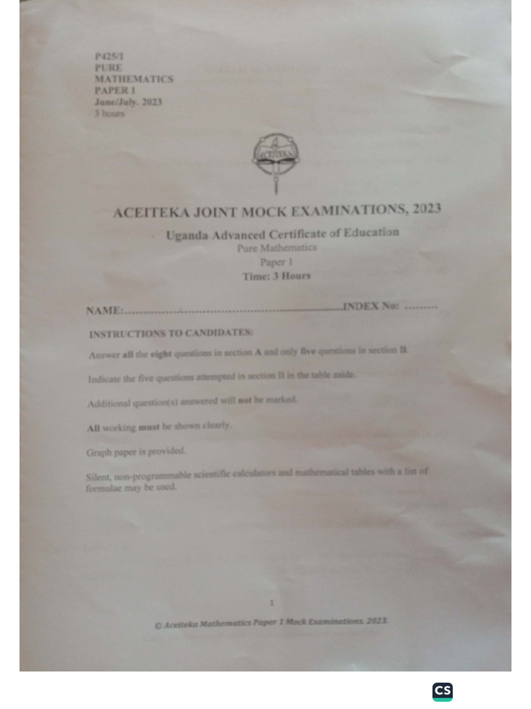 ACEITEKA UACE Math 2023 | PDF