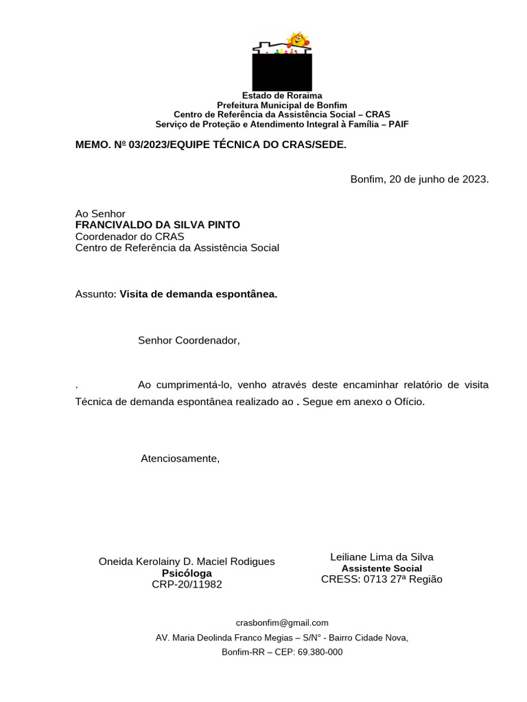 Modelo Doc - Memo A Coordenação - Cras Sede | PDF