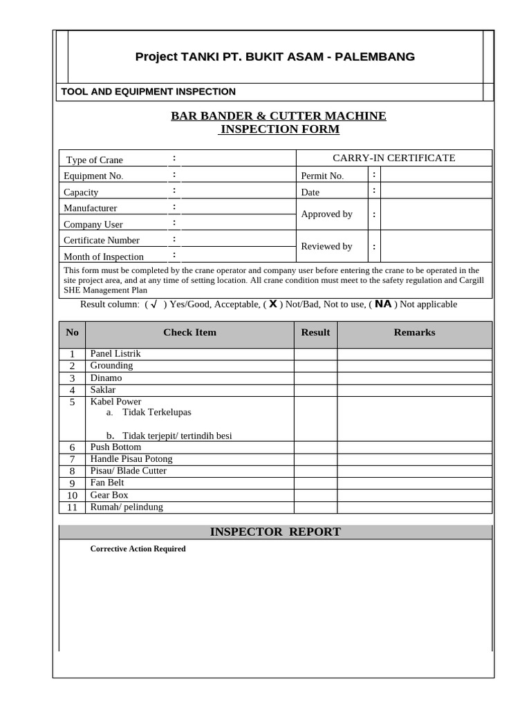 Bar Bander & Bar Cutter Inspection | PDF