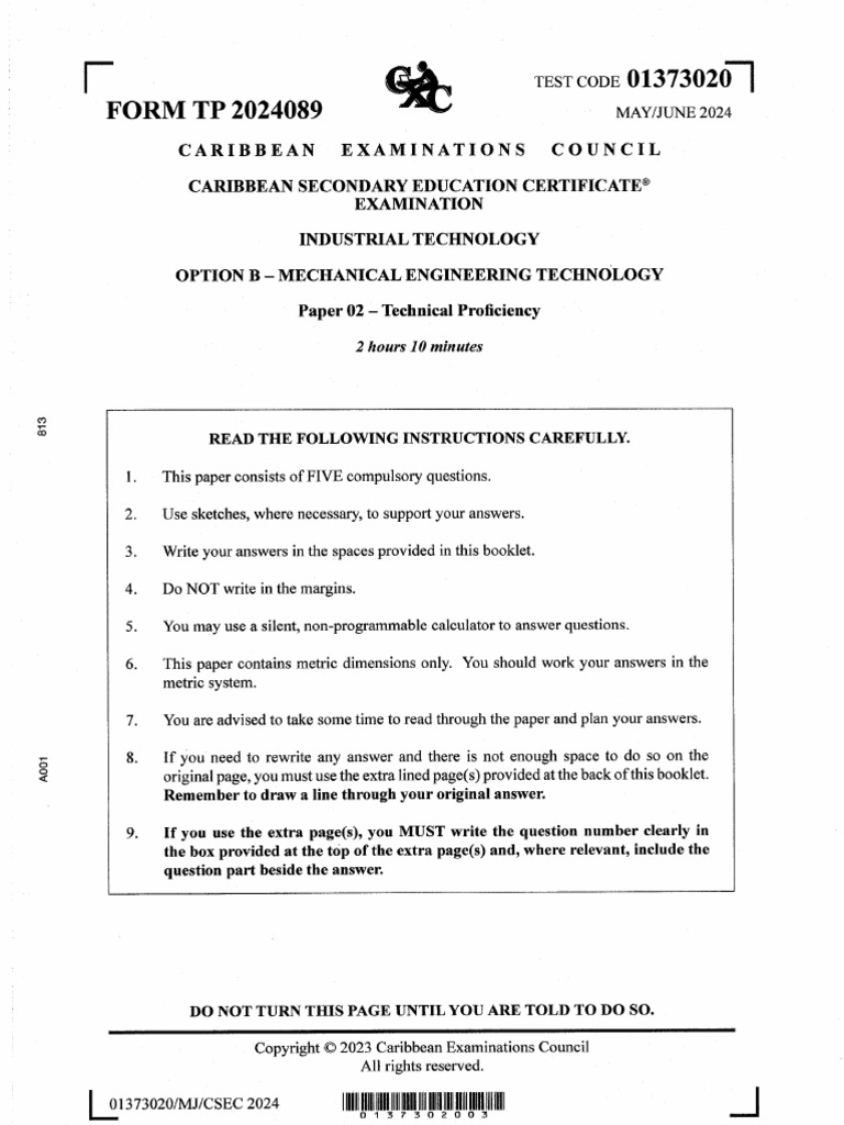 CSEC Industrial Technology Opt B MET June 2024 P2 | PDF