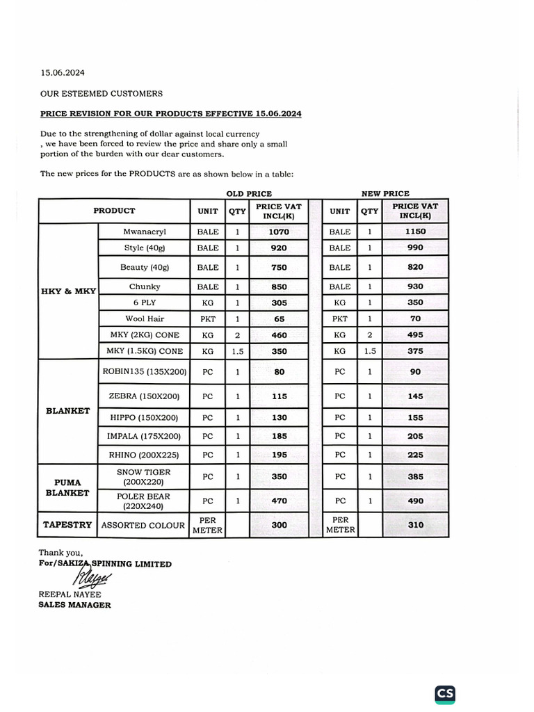 Revised Prices 15JUNE2024 | PDF