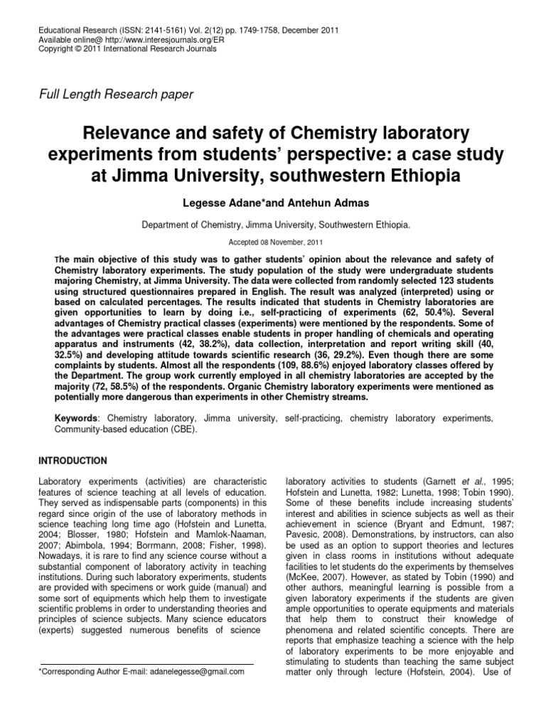 Relevance and Safety of Chemistry Laboratory Experiments From Students ...