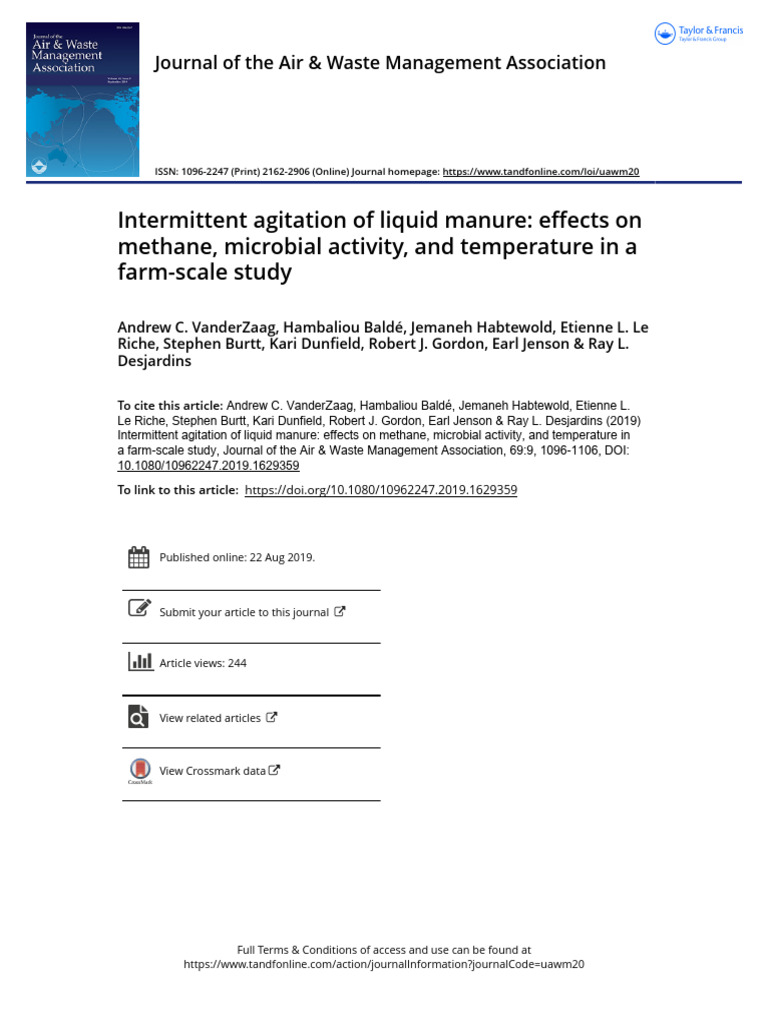 Intermittent Agitation of Liquid Manure Effects On Methane Microbial ...