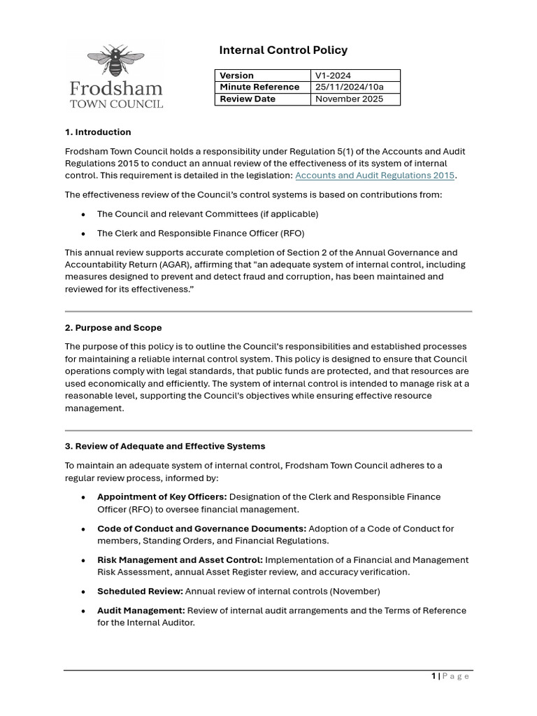 Internal Control Policy 1 | PDF | Internal Control | Internal Audit