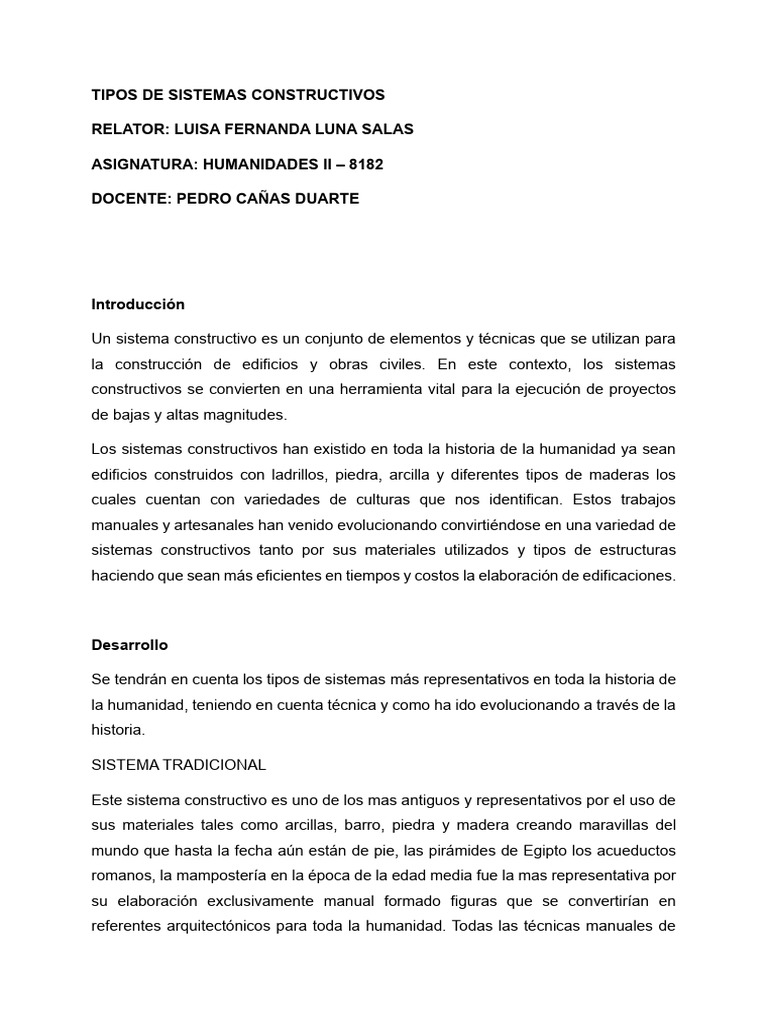 Relatoria Tipos de Sistemas Constructivos | PDF | Hormigón | edificio