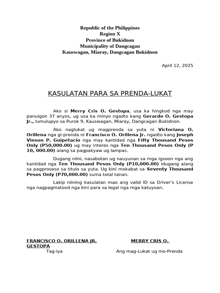Kasulatan Sa Prenda-Lukat | PDF