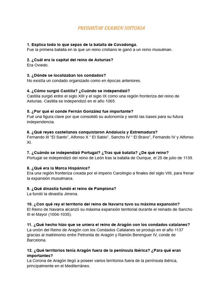 PREGUNTAS EXAMEN HISTORIA | PDF