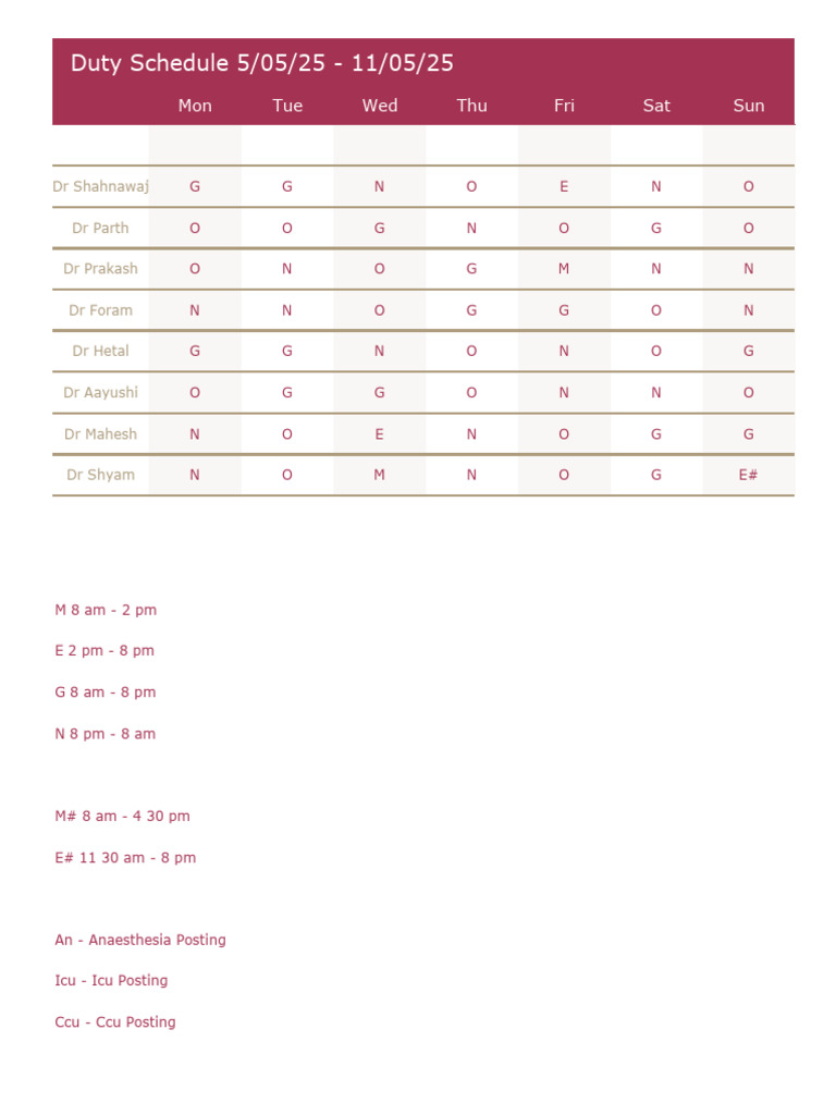 Duty Schedule | PDF