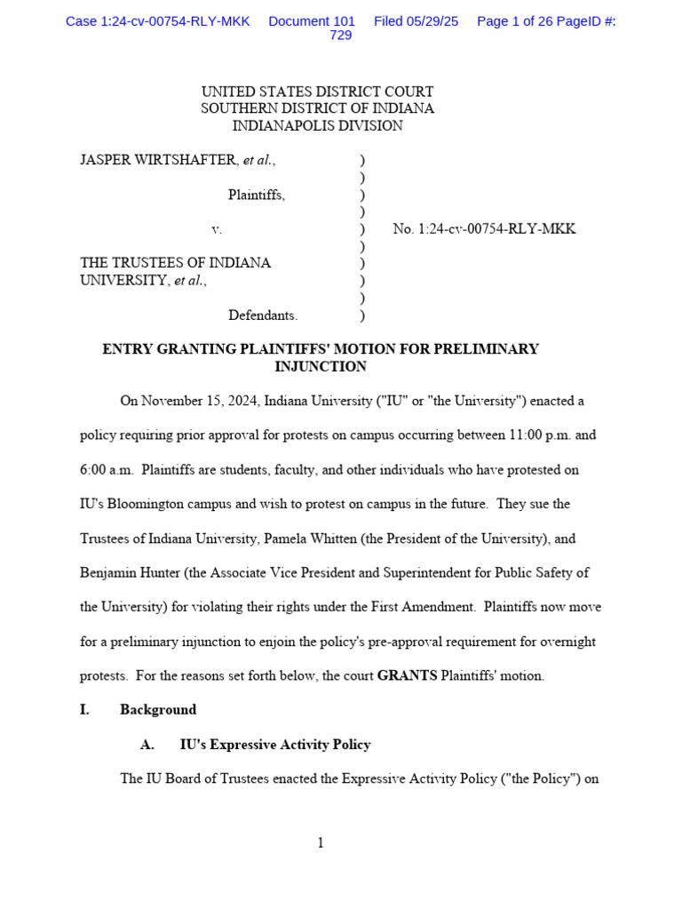 ACLU IU 5-29-2025 Decision | PDF | Overbreadth Doctrine | Standing (Law)