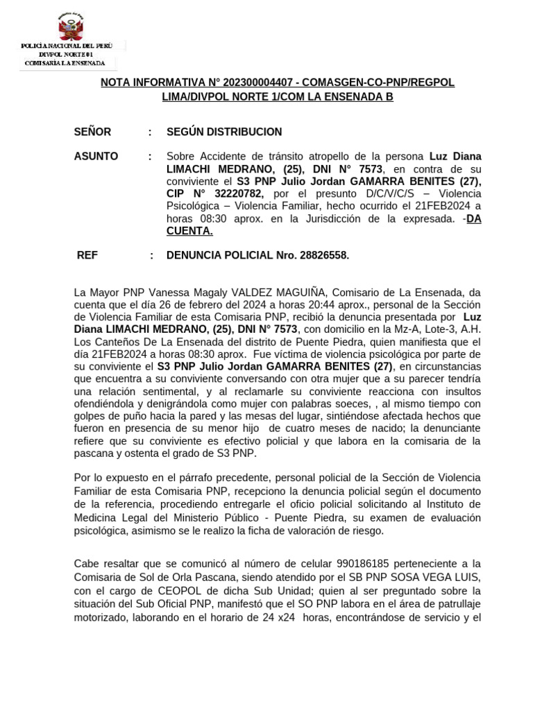 Accidente de Transito S2 PNP Ponte Corzo 12mar2025 | PDF | Policía | Lima