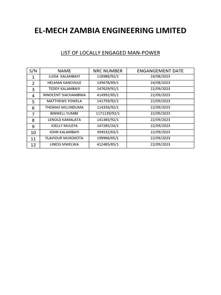 Man Power List | PDF