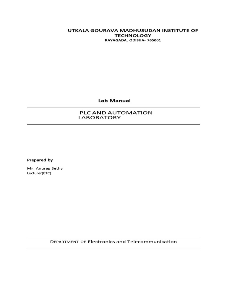 PLC and Automation Lab Manual | PDF | Programmable Logic Controller ...