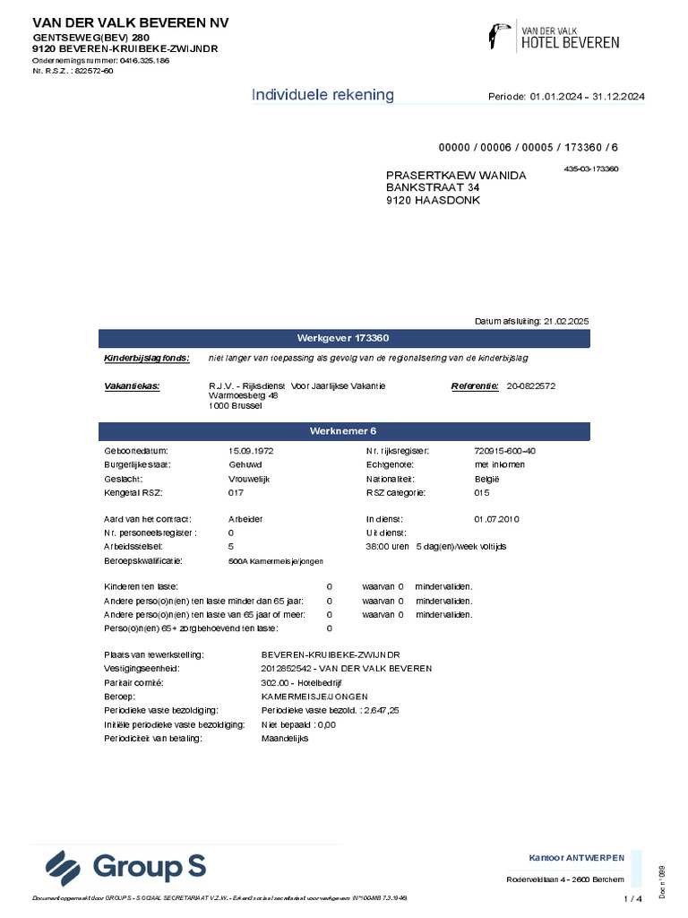 Individuele Rekening: Werkgever 173360 | PDF