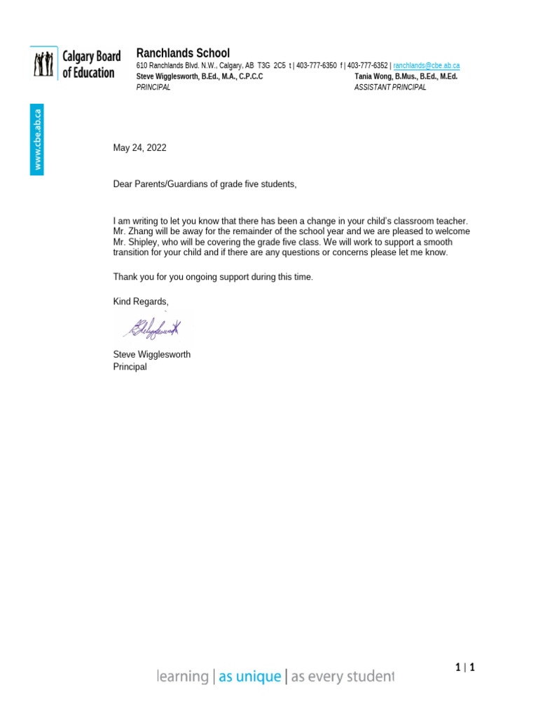 Parent Letter Zhang | PDF
