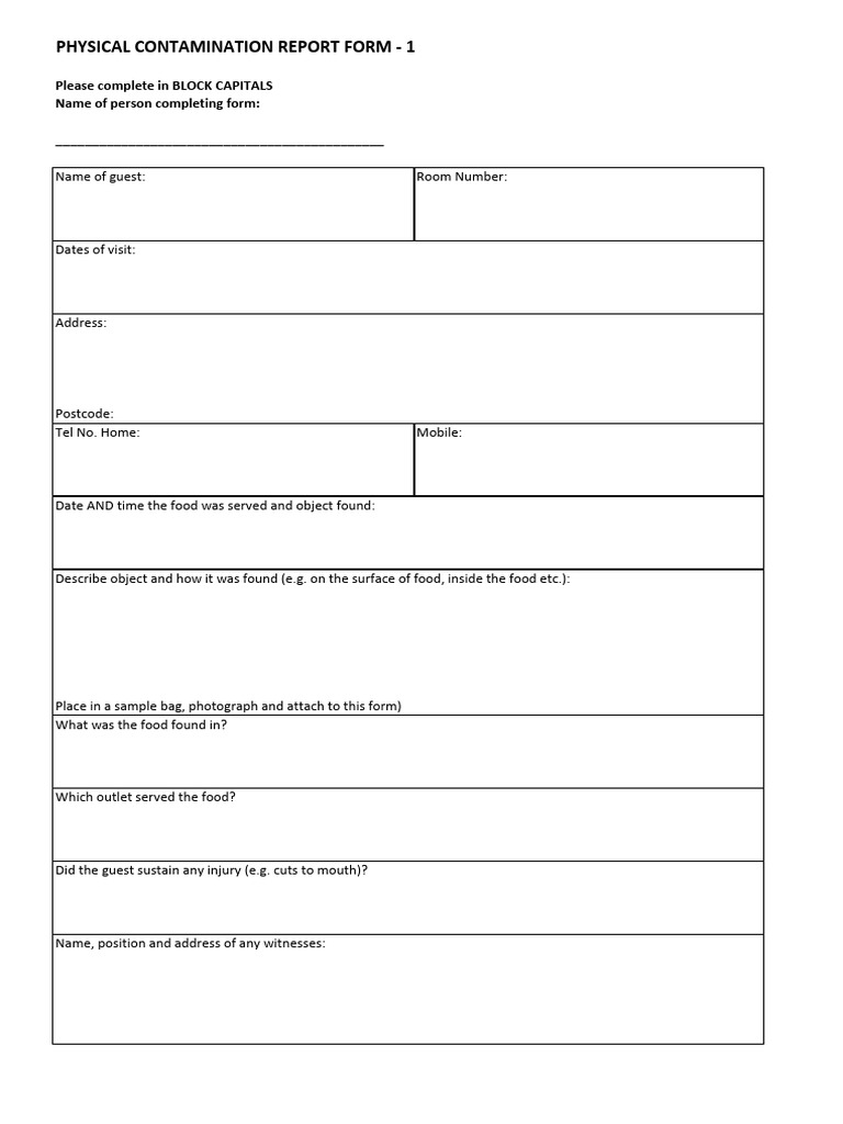 Physical Contamination REPORT FORM 1 | PDF