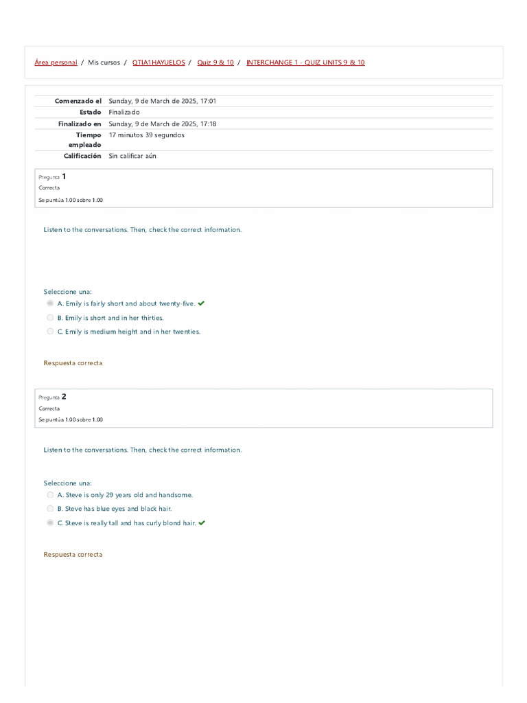 INTERCHANGE 1 - QUIZ UNITS 9 & 10 - Revisión Del Intento | PDF
