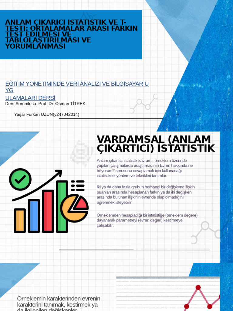 Anlam Çikarici Istatistik Ve T-Testi Ortalamalar Arasi Farkin Test ...