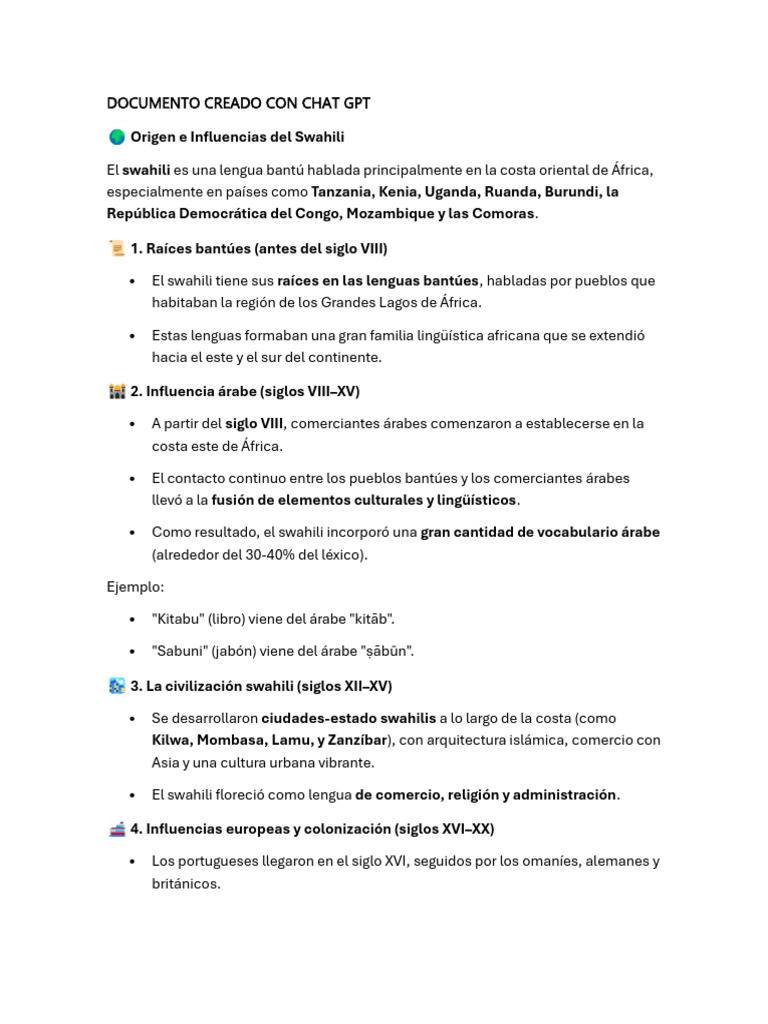 Origen e Importancia del Suajili | PDF